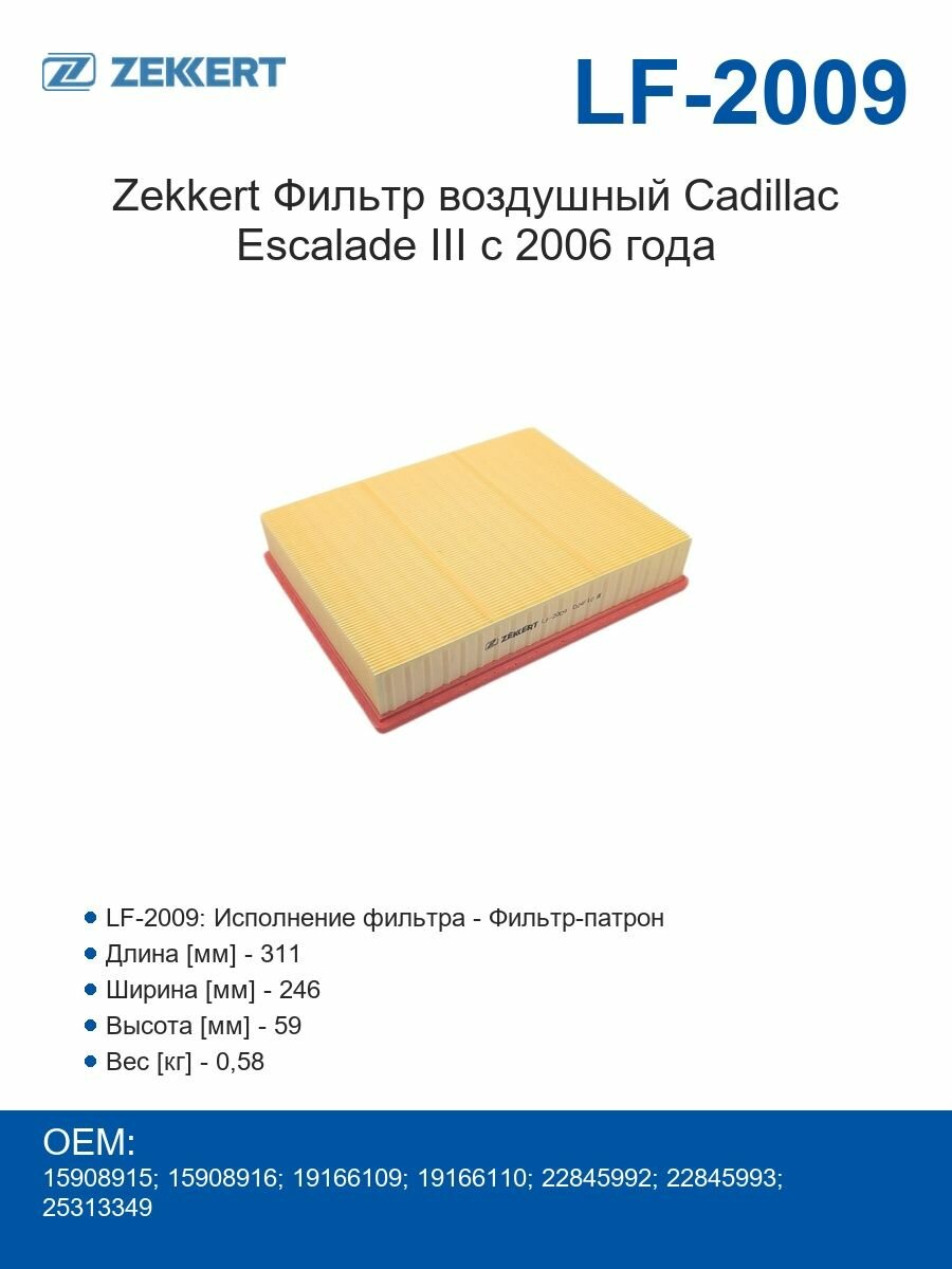 Zekkert Фильтр воздушный Cadillac Escalade III с 2006 года