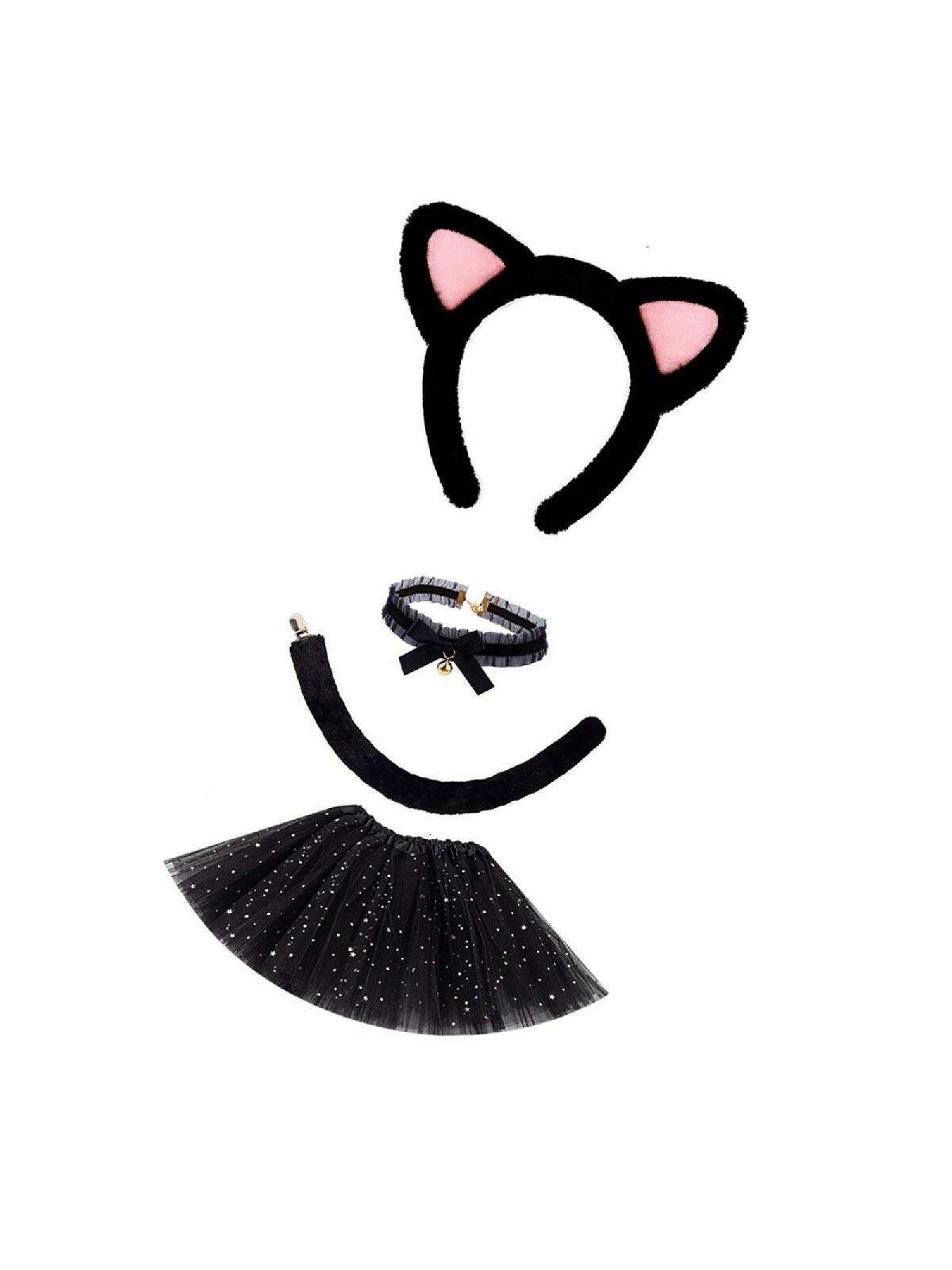 Головной убор-уши для костюма кошки, Черный комплект из 4ШТ
