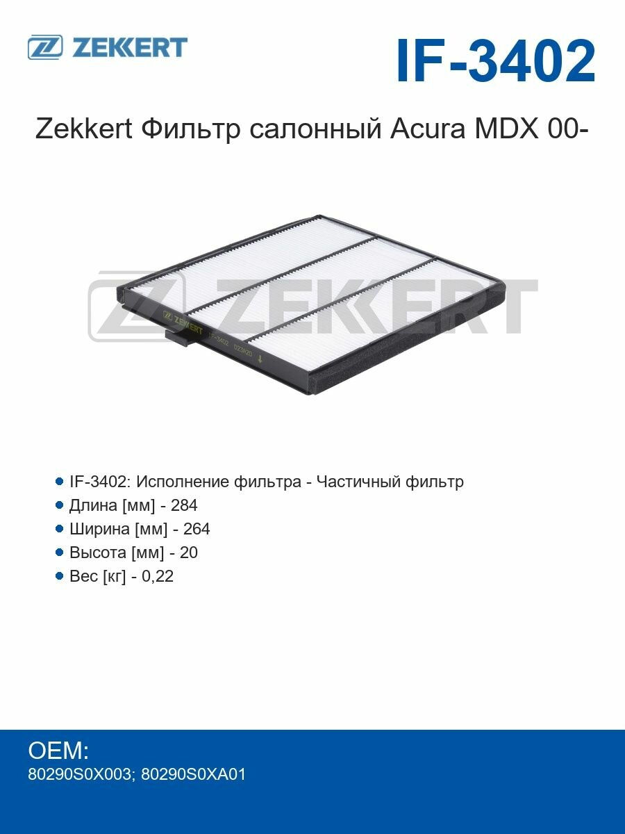 Zekkert Фильтр салонный Acura MDX 00-