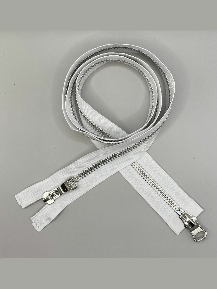 Молния (титан-легкий металл),110 см, тип 8, белый, зубья никель(св. металл),2 замка.1шт.