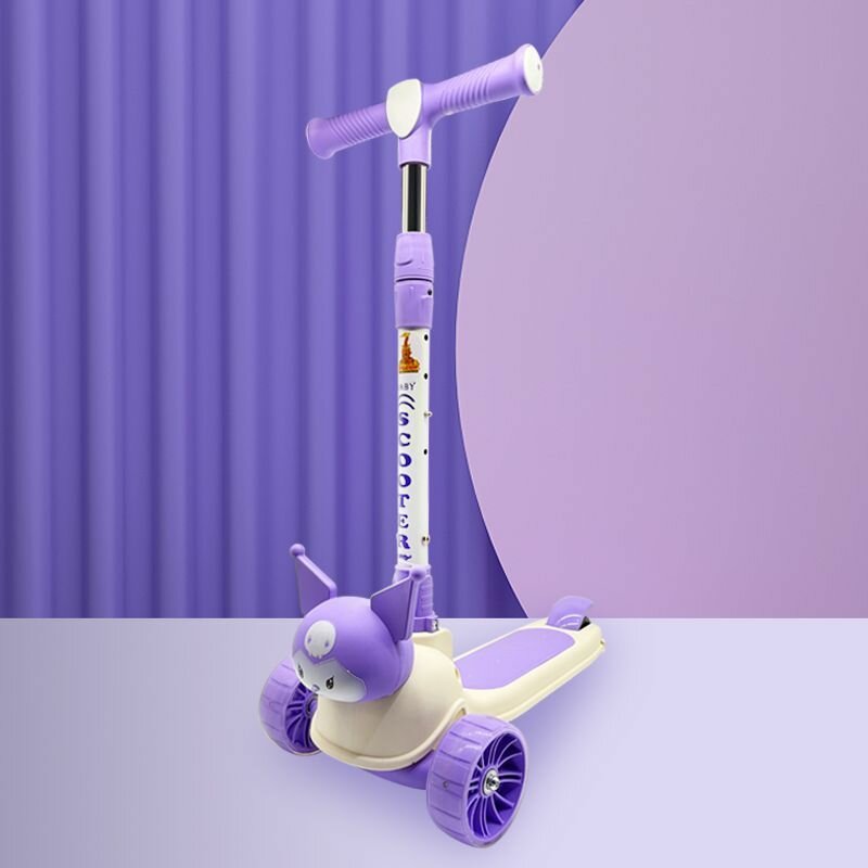 Новый детский самокат Kuromi для детей 1-3-6-8 лет, складной для мальчиков и девочек, катящийся самокат с мультяшным дизайном