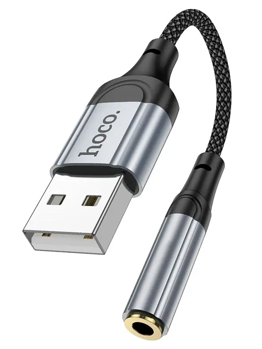 Аудио-переходник Hoco LS36 USB-A to 3.5 Jack, 12 см, черный / кабель аудио-конвертер для ТВ, компьютера и ноутбука