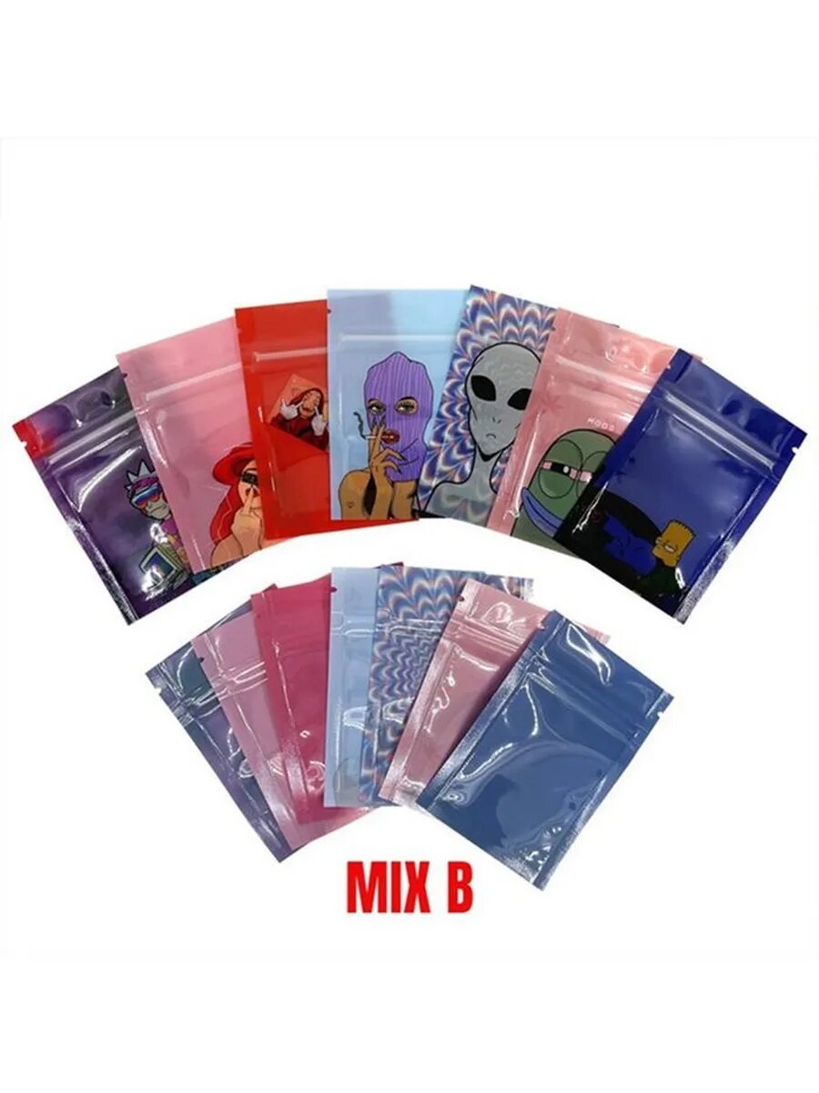 Пакет-50шт, 6x9.5см, MIX B, алюминиевая фольга, зип-лок