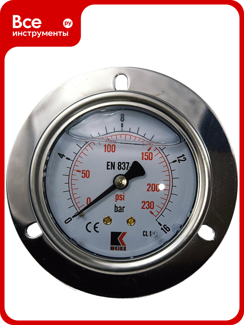 Манометр гидравлический виброустойчивый аркаим WKP1007 фланцевый, на 16 бар, 63 мм, G 1/4", глицериновый WKP1007F16D63G14