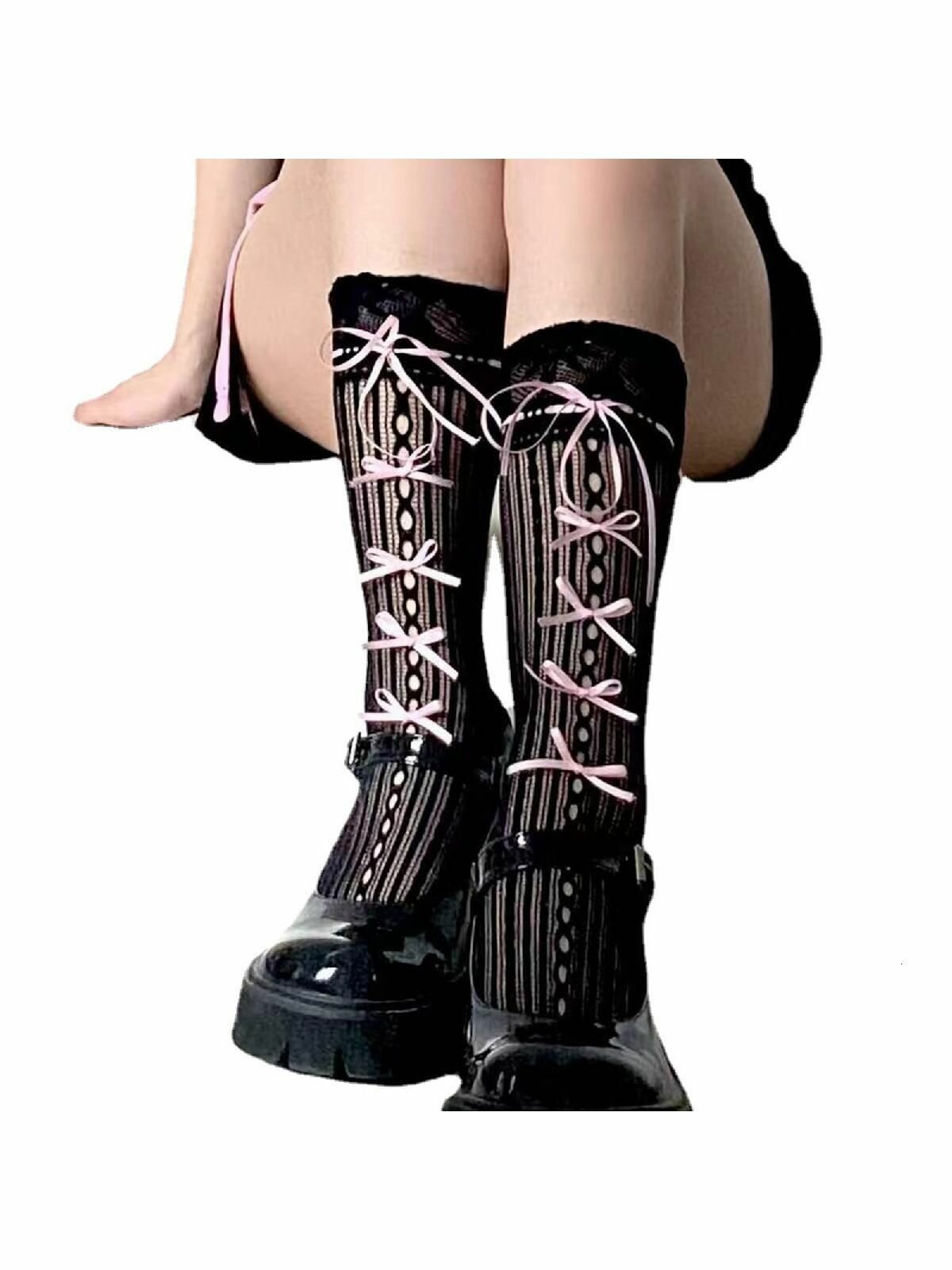 Летние ажурные сетчатые гольфы, черный ремень вентилятора