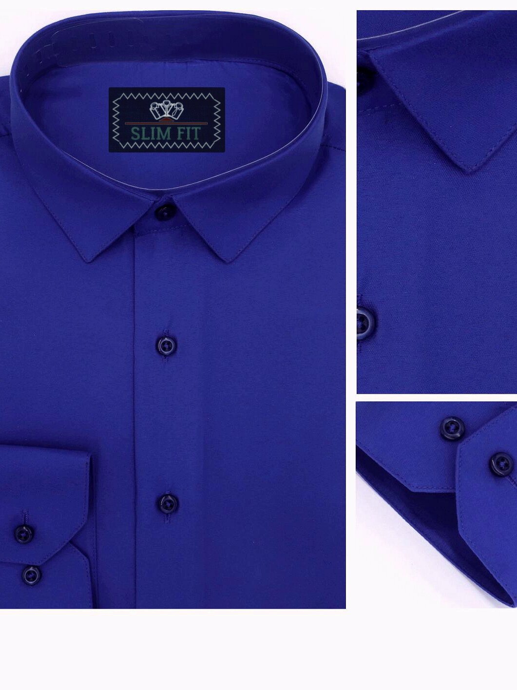 Рубашка Мужская рубашка с длинным рукавом приталенная, темная сорочка на пуговицах, рубаха на любой сезон, синяя однотонная, без карманов, на любой сезон и на лето рубашка Slim fit с приталенным кроем зауженн