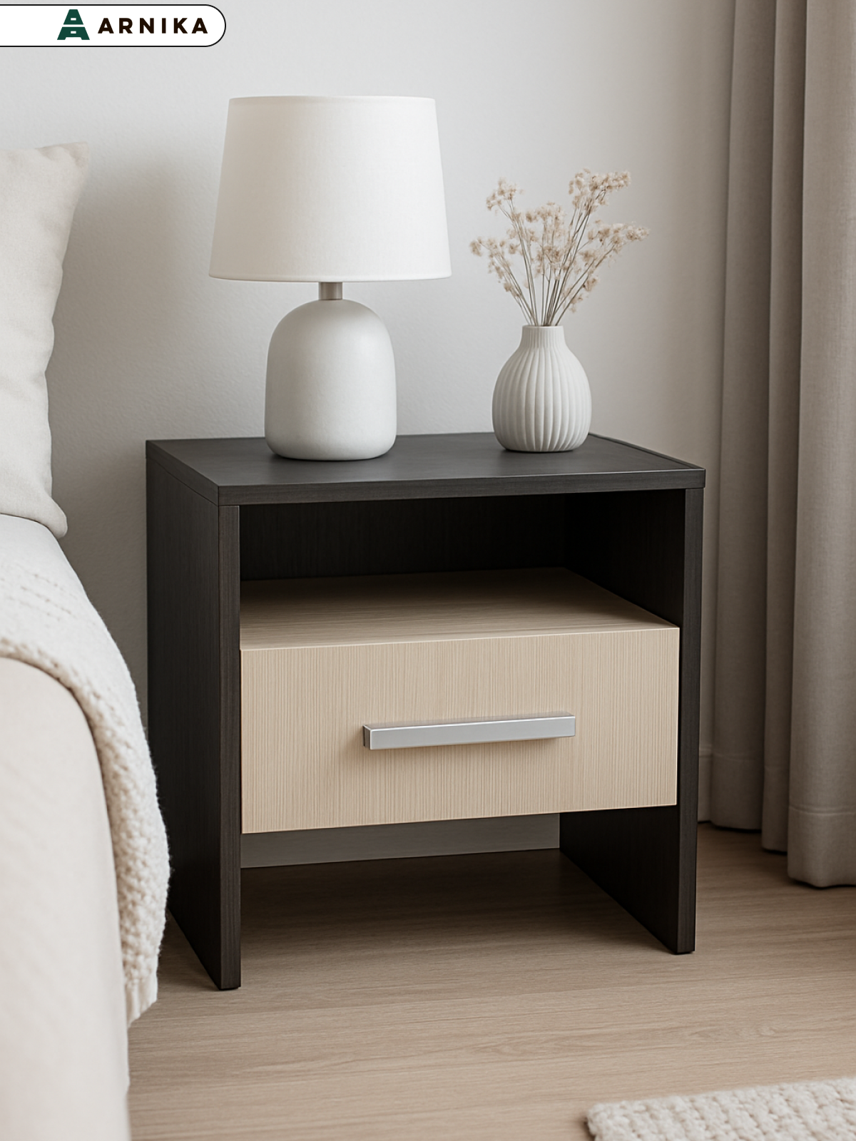 Тумба прикроватная ARNIKA "Триги", венге/дуб молочный, ЛДСП/МДФ, с ящиками