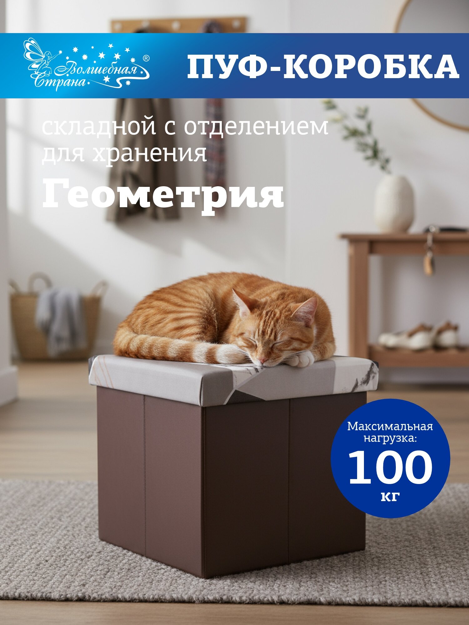 Пуф складной с отделением для хранения "Геометрия", 32 х 30 х 30 см