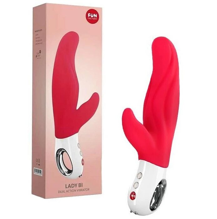 Вибратор Fun Factory "Lady Bi", силикон, красный, 2 мотора, USB-зарядка
