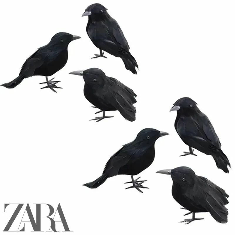 Набор ручной работы: 6 черных искусственных ворона для декора Хэллоуина (с перьями, для дома/сада)