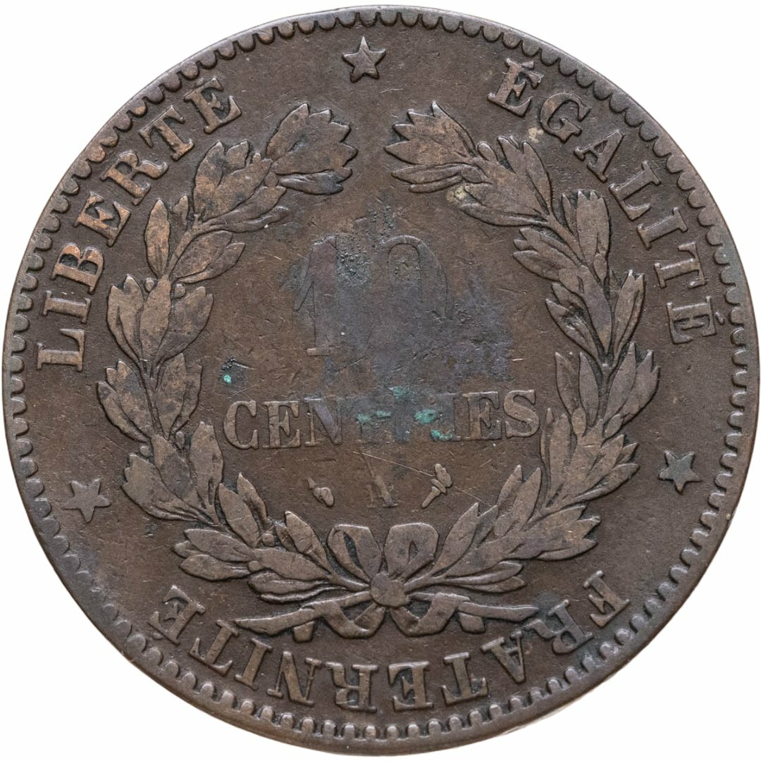 Франция 10 сантимов centimes 1897, Бронза, в сохранности F-VF