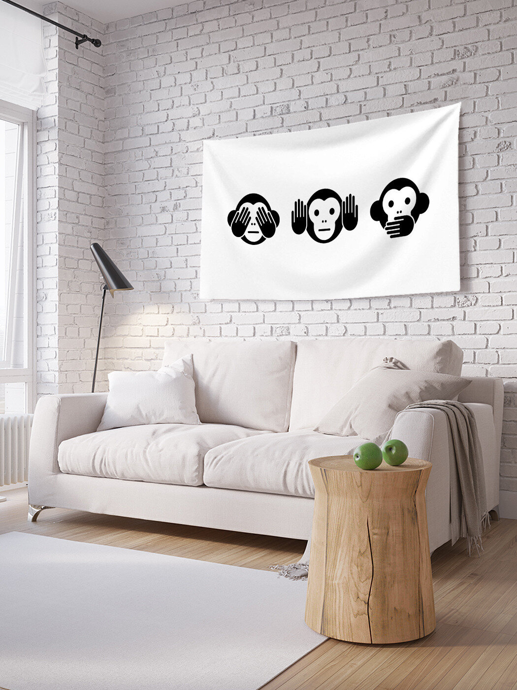 Горизонтальное фотопанно на стену JoyArty "Три обезьяны", из ткани, 100х150 см