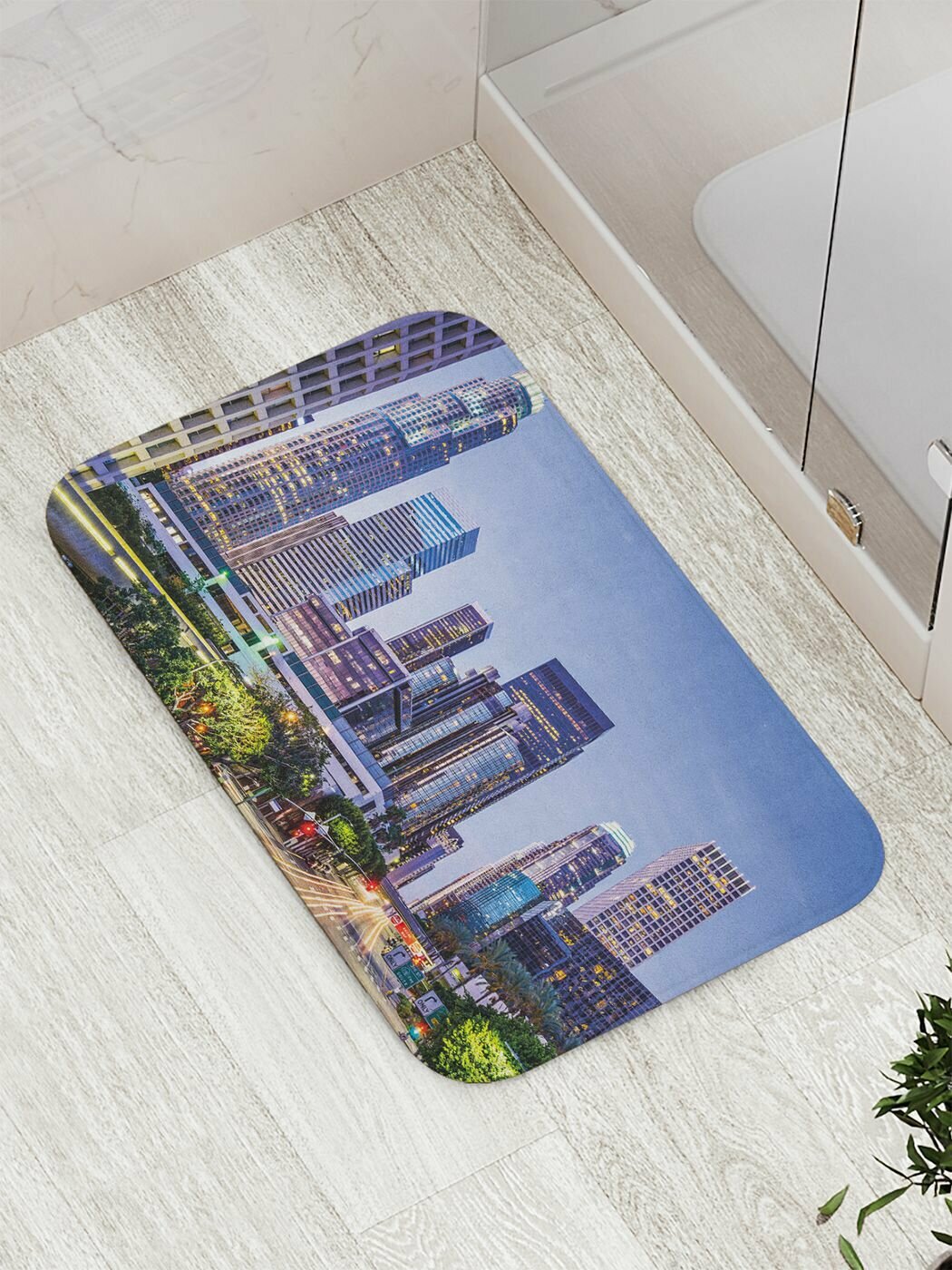 Коврик для ванной комнаты, туалета "Отличная погода в мегаполисе" противоскользящий, 52х77 см, JoyArty
