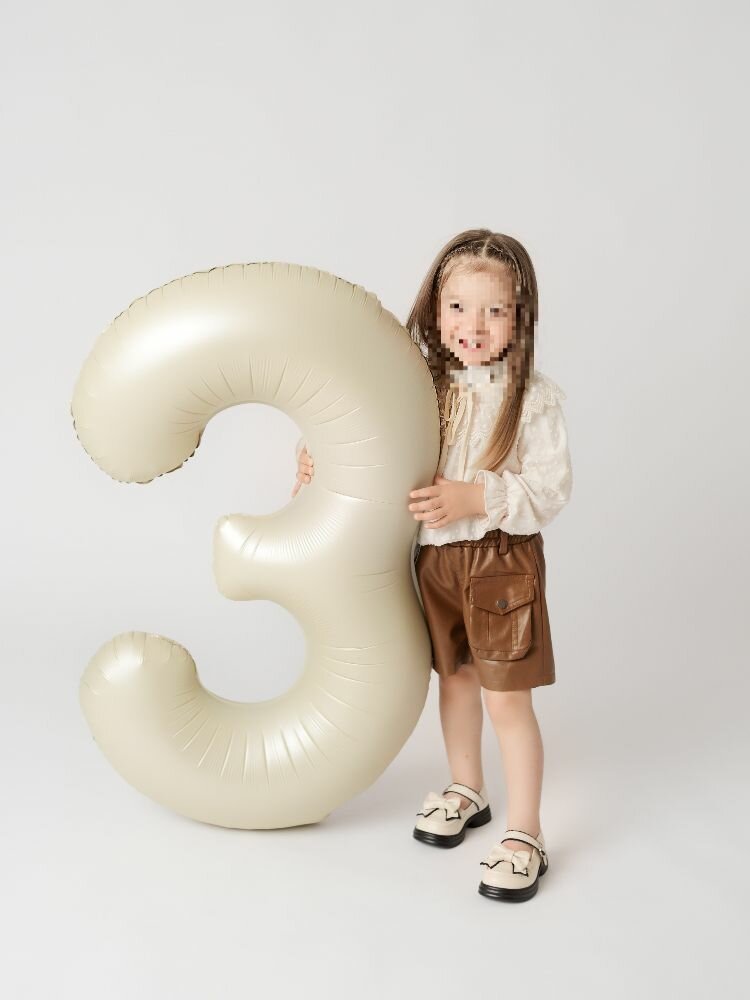 Воздушный шар из алюминиевой фольги молочно-белого цвета/цифра 3/102 см, 1 шт.