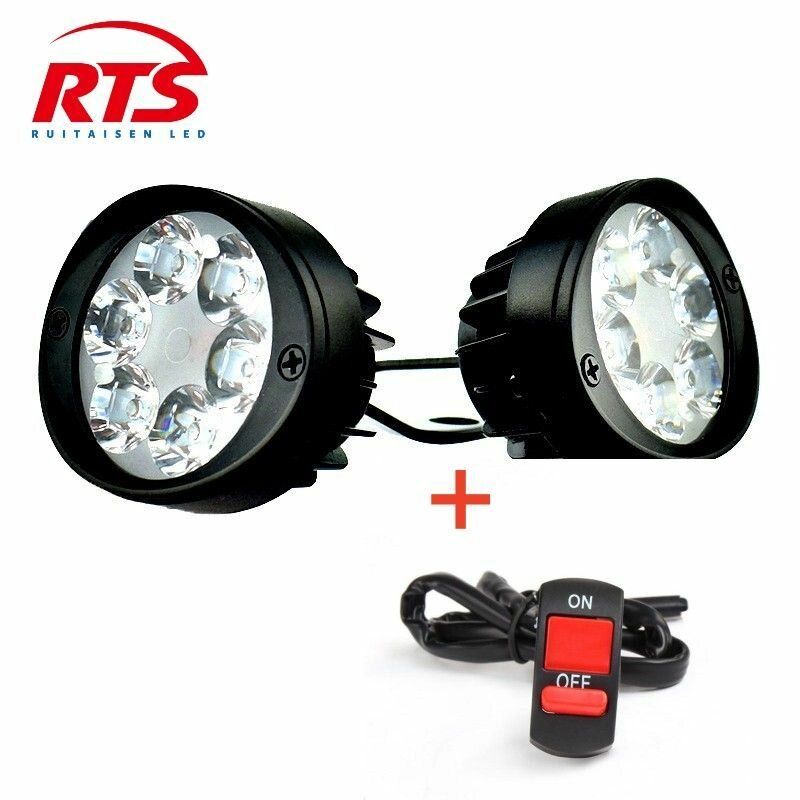 Пара мотоциклетных фар 6 LED белый рабочий свет для мотоцикла и скутера — комплект с переключателем