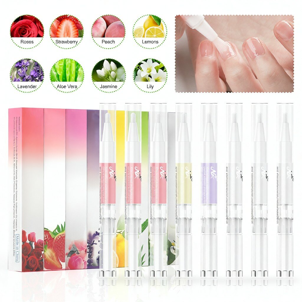 Набор для ухода за ногтями и маникюра 8 шт. ручек с маслом для кутикул с разными вкусами (роза, жасмин, лаванда, алоэ, клубника, персик, лимон, лилия и др.)