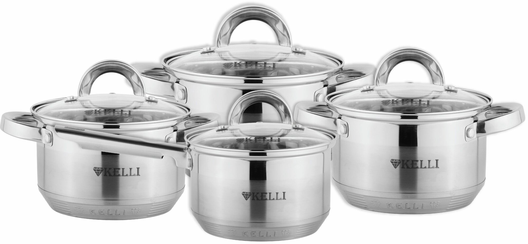 Набор кастрюль из нержавеющей стали 2.1/2.9/3.9л и ковш 2.1 л