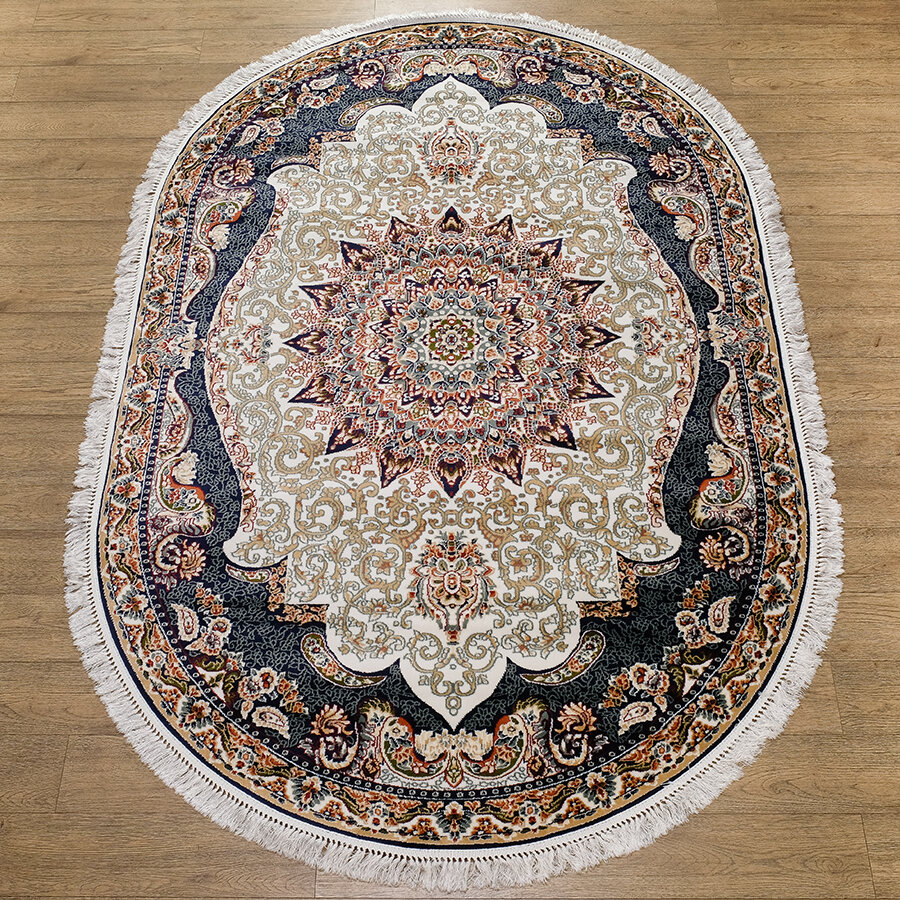 Ковер, Овал, Бежевый, Темно-синий, Золотисто-коричневый, Зеленый, Классический, Персидский, на пол, в гостиную, спальню, в ассортименте (200 см. на 300 см.)