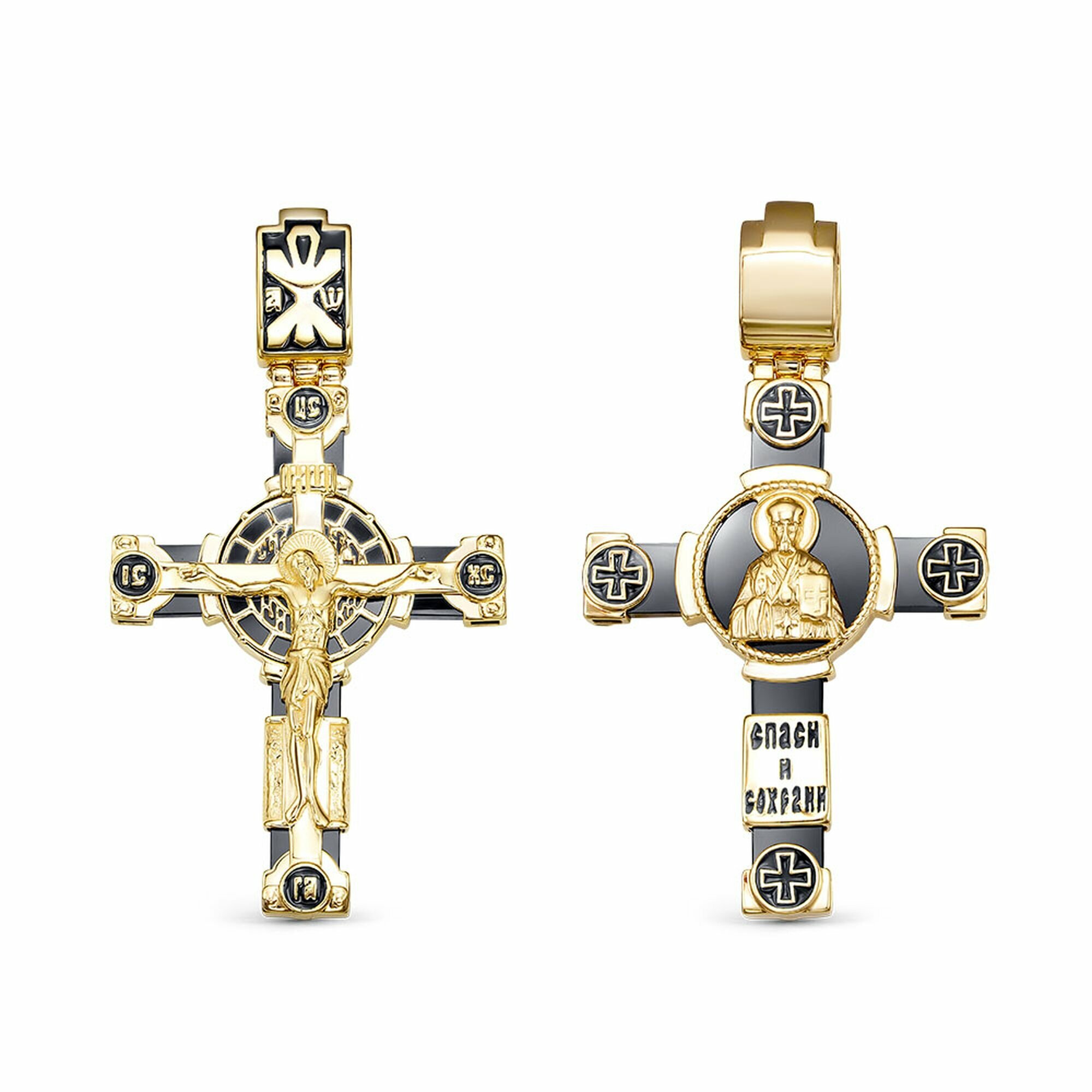 Подвеска, желтое золото, 585 проба, эмаль, оникс