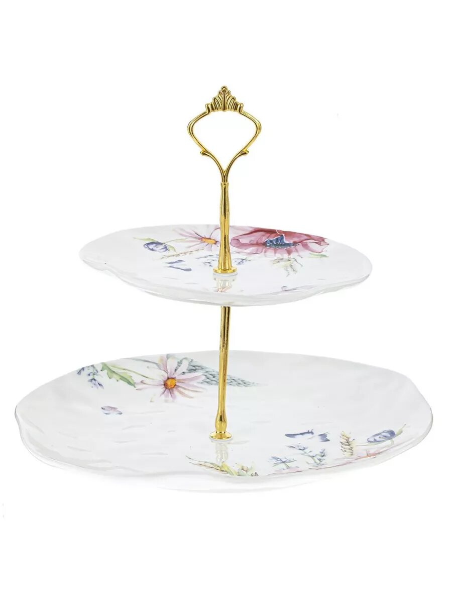 Блюдо этажерка 2-х ярусное Remecoclub, фарфоровое, 25 см