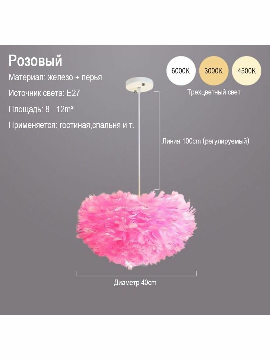 Современная простота, перья, люстры.