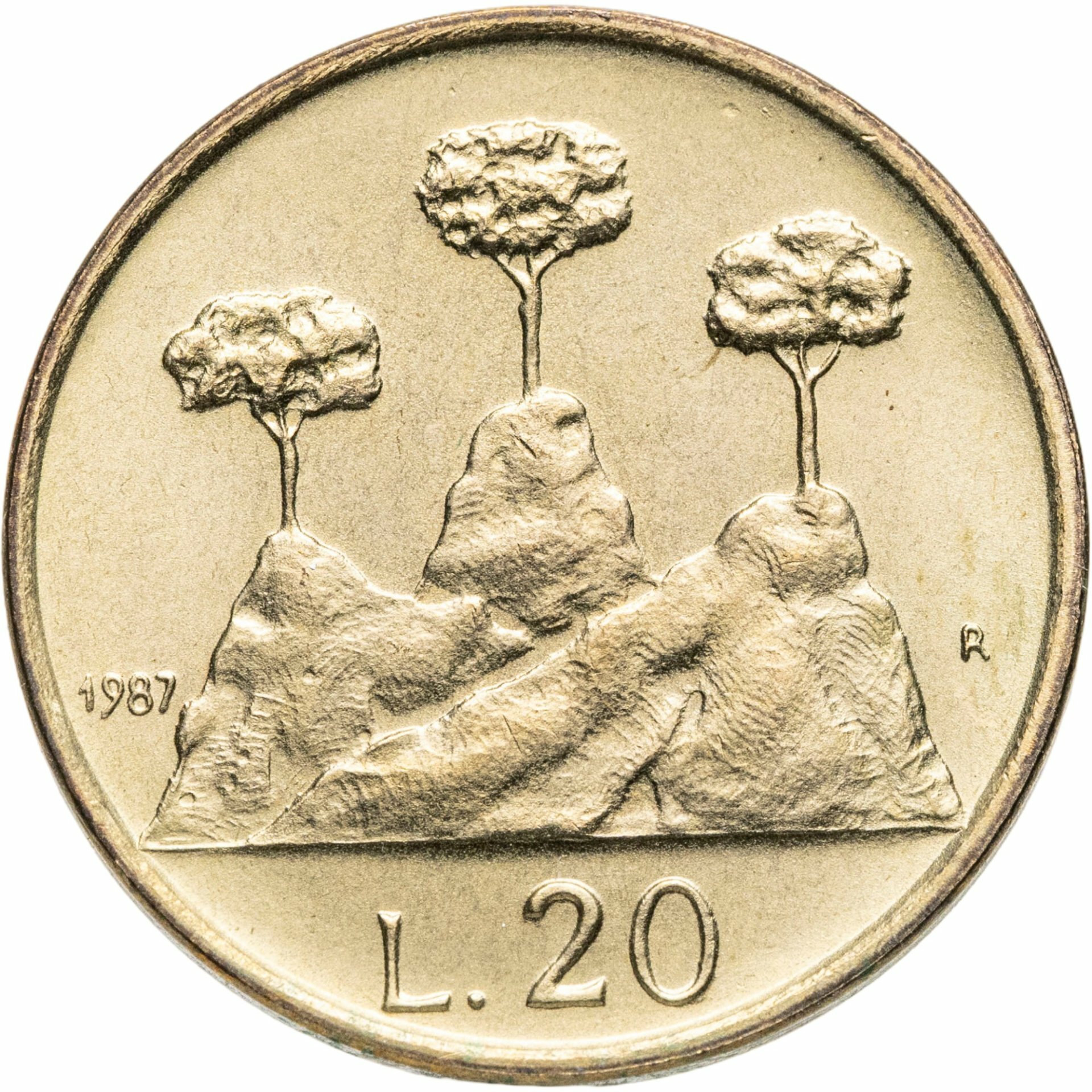 Сан-Марино 20 лир lire 1987 "15 лет возобновлению чеканки монет", Бронза, в сохранности UNC