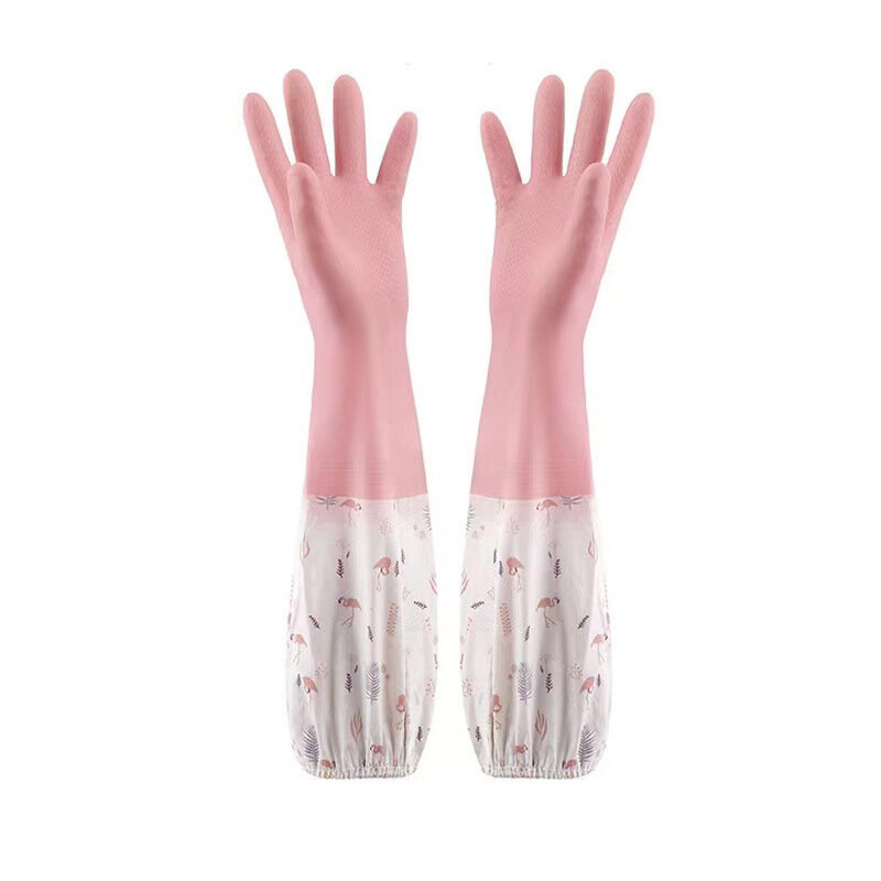Осенне-зимние утолщенные флисовые антифризовые перчатки для мытья посуды, домашние уборочные перчатки, резиновые удлиненные зимние рукава, прочные перчатки