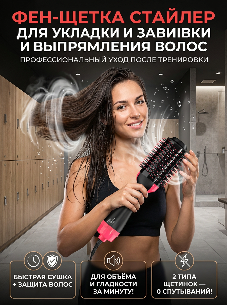Фен-щетка для волос 3 в 1, Термощетка, Выпрямитель для волос, Стайлер, Расческа
