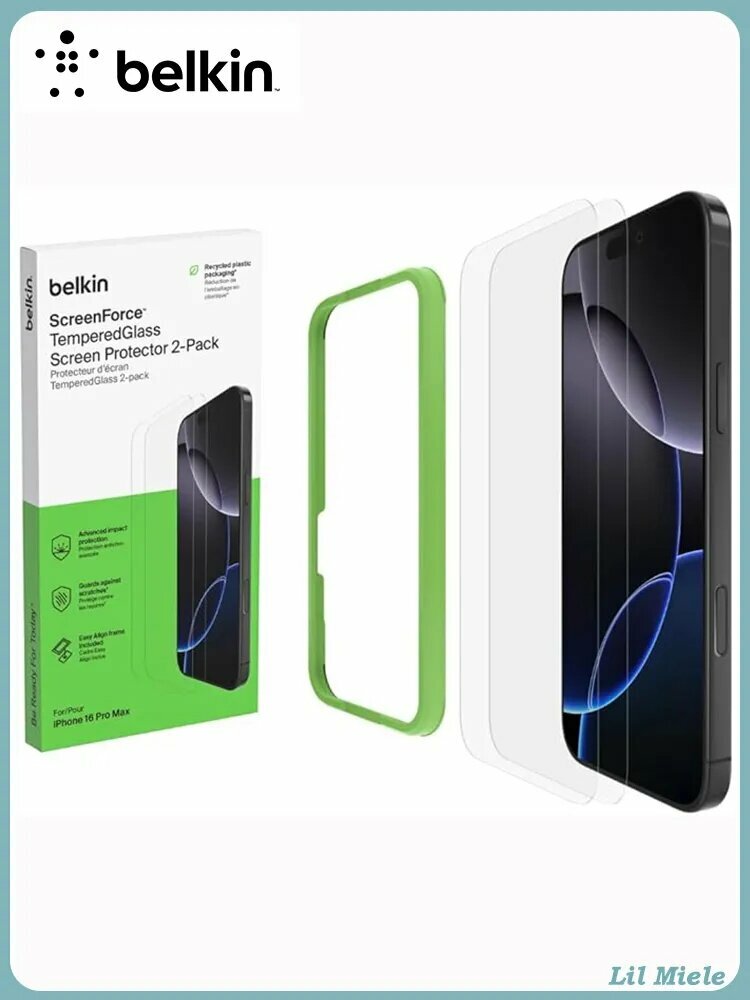 Защитная пленка для экрана из закаленного стекла Belkin Screen Force, 2 шт, для iPhone 16 Pro Max.