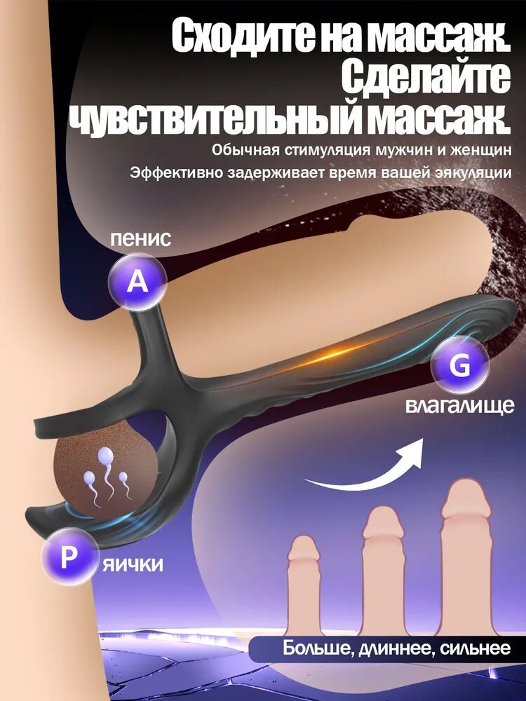 Вибро кольцо на член, Функция 3 в 1 с десятью режимами вибрации
