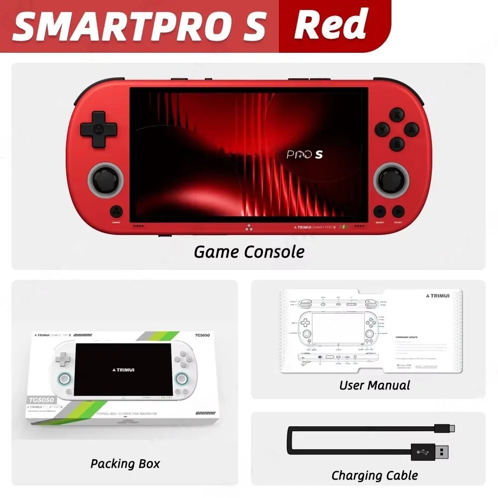 TRIMUI Smart Pro S портативная игровая консоль Красный, 256G(13K Games), Красный, Red