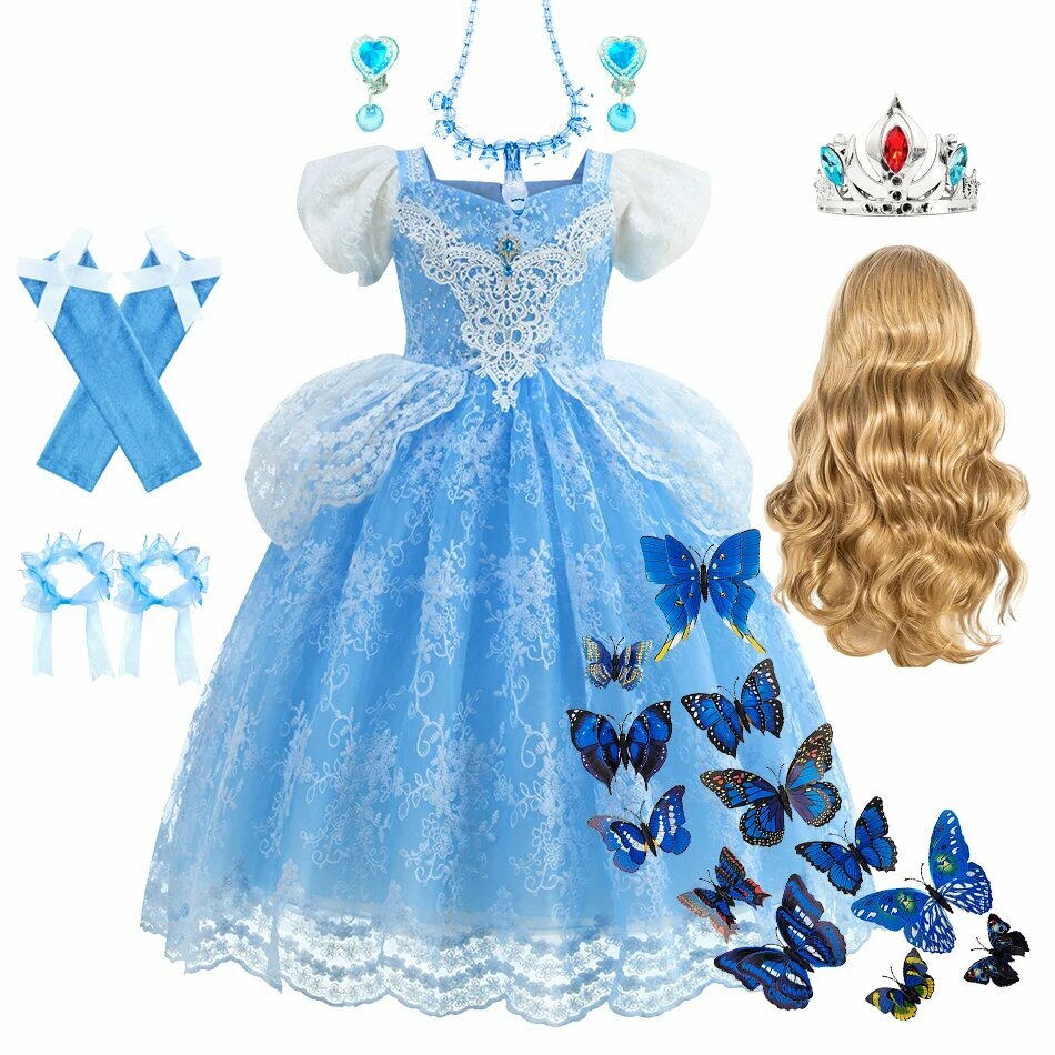 PAMABIBI Платье Золушки для девочки синее сетчатое 2T(Tag 100), Dress A 03