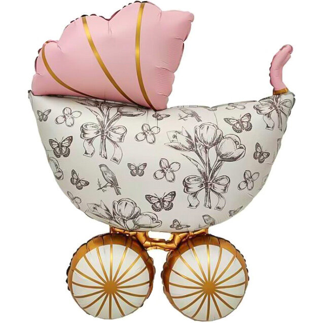 Воздушный шар из фольги. Фигура, Коляска Ретро, Розовый, Сатин (36'/91 см, CHN)