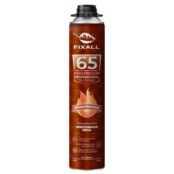 Профессиональная монтажная пена огнеупорная FIXALL 65