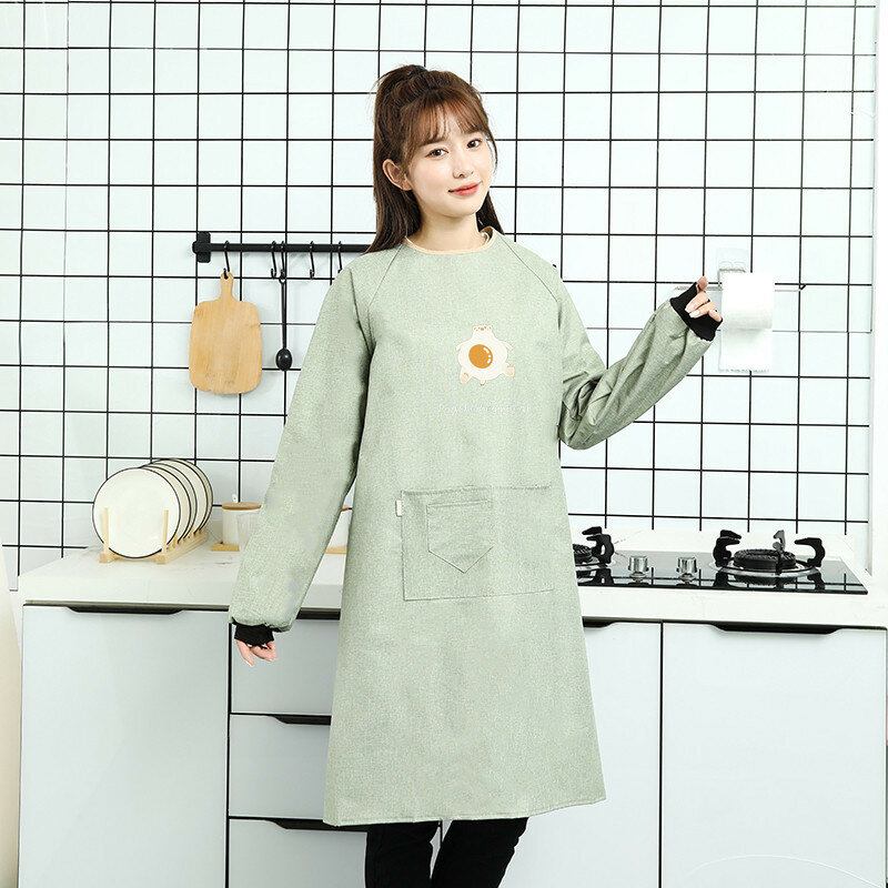 Фартук с длинными рукавами от производителя Chuangguan, однотонный, с катионной пропиткой, для мужчин и женщин, водонепроницаемый, для кухонной работы и домашних дел, легкий, с логотипом.