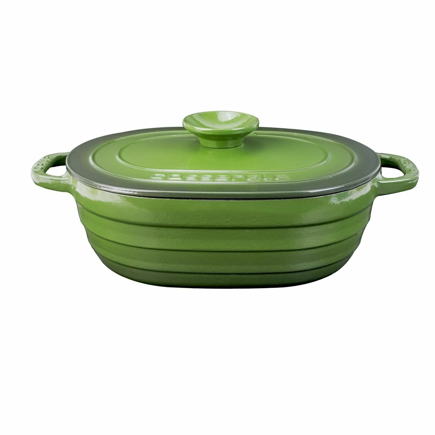 Овальная кастрюля с чугунной крышкой серия Experience размеры 24x33 см Зеленый