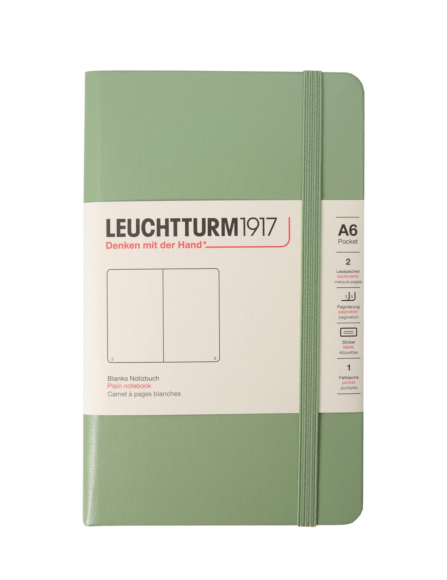 Записная книжка A6, 93 листа, нелинованная "Classic", твердая обложка, шалфей, Leuchtturm1917