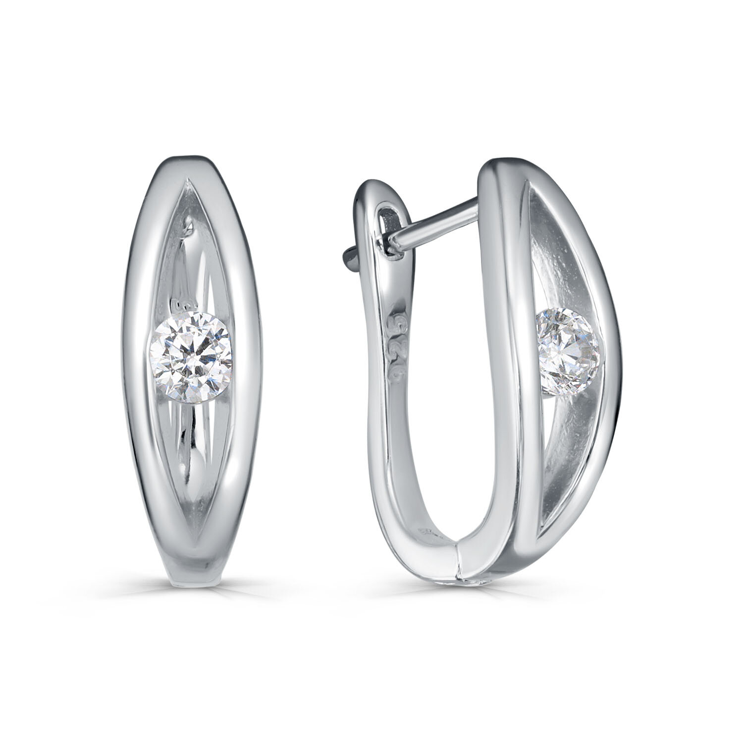 Серьги с подвесками, серебро, 925 проба, родирование, фианит