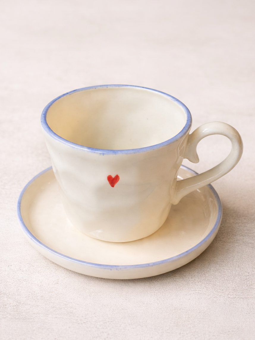 Чайная пара ручной работы с сердечком , керамика, 300 мл