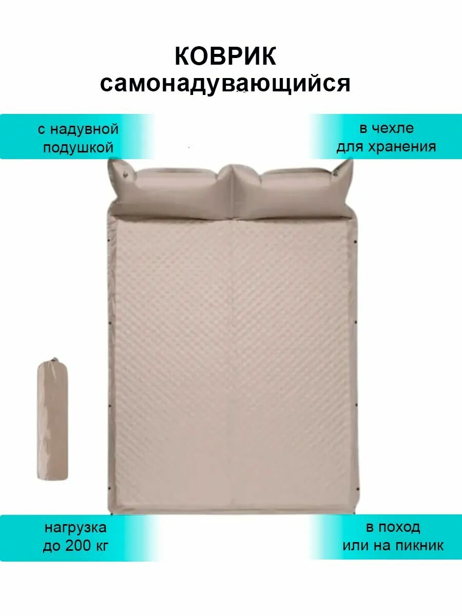 Самонадувающийся коврик 190х130 см с надувной подушкой