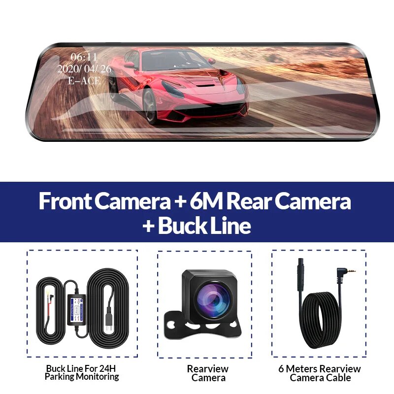 Видеорегистратор Acceo с сенсорным экраном 10 дюймов, Автомобильный регистратор A20P-6M RCC-BL, 16 г