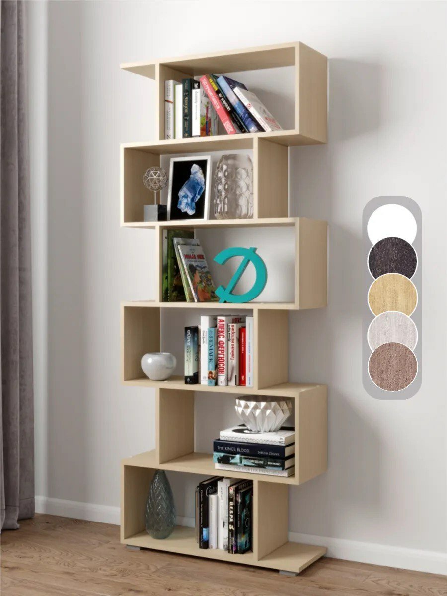 Стеллаж/этажерка/полка деревянный Анкор напольный змейка 70х25х175 см с полками, Дуб беленый