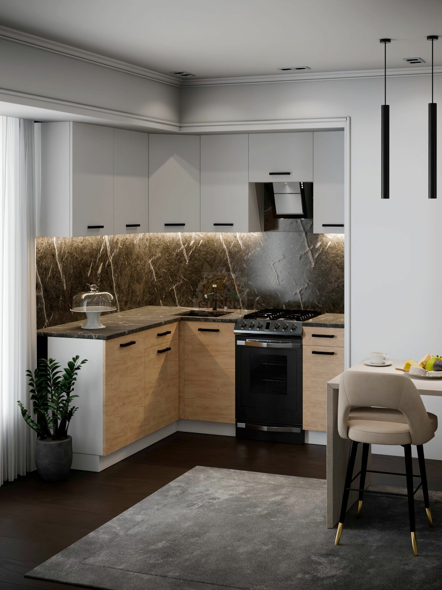 Кухня модульная угловая со столешницей Мария, 160 х190см, Белый гладкий/Дуб Вотан ЛДСП, 180х190х60см, столеш-а 60см