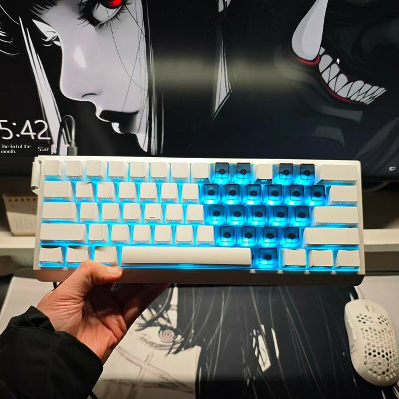 Механическая клавиатура Wooting60 Black Mist с прозрачными кейкапами, гравировкой сбоку, магнитными переключателями,