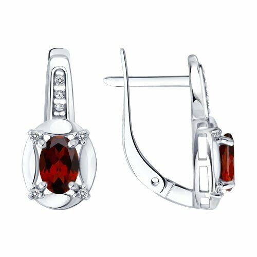 Серьги, серебро, 925 проба, родирование, фианит, гранат