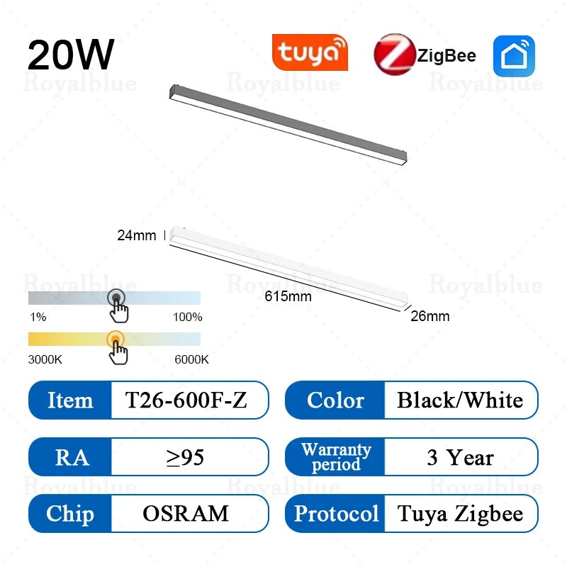 Smart Zigbee Потолочный Светильник 20W Black Body, T26-600F-Z