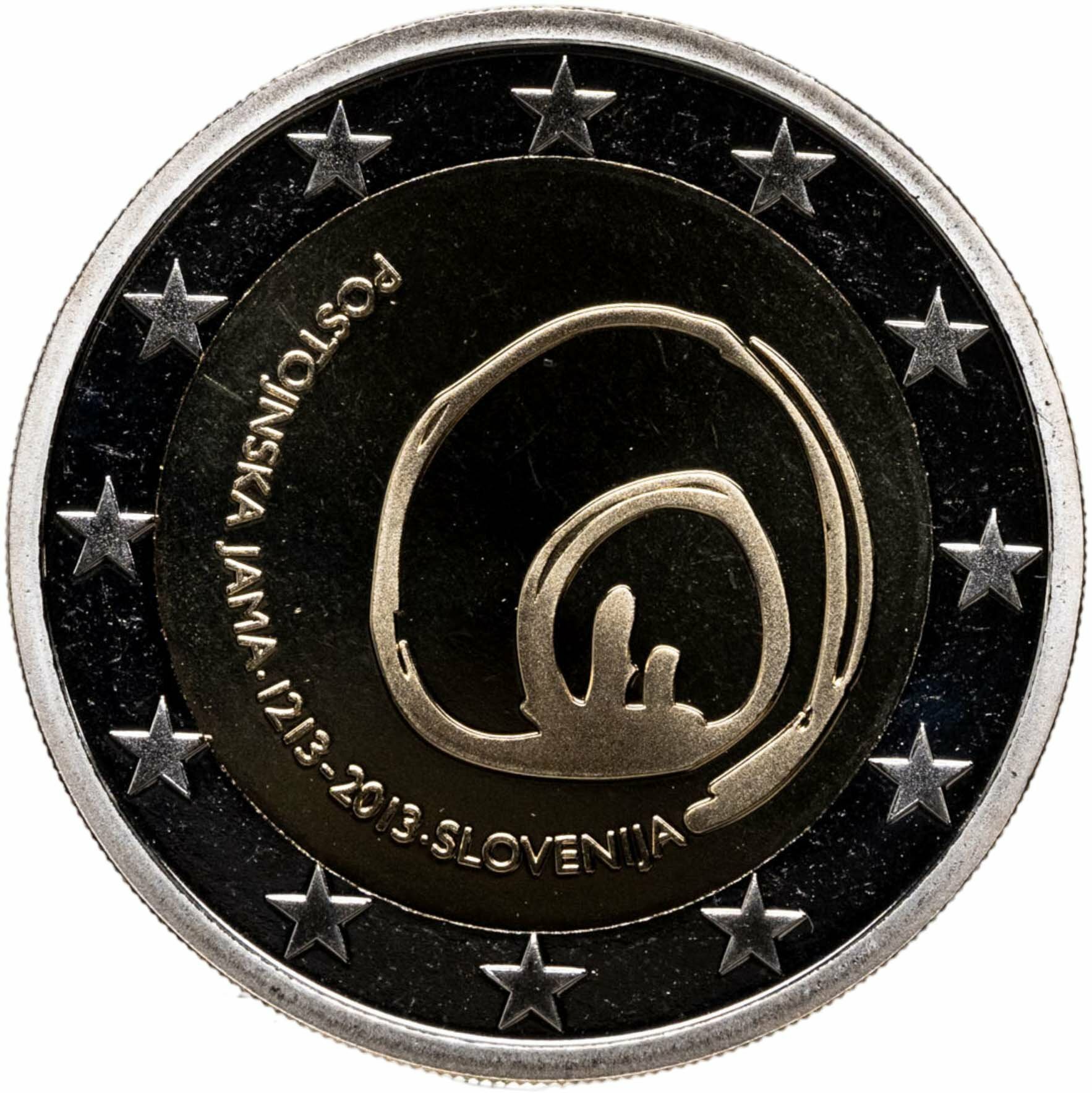 Словения 2 евро 2013 "800 лет с первого посещения пещеры Постойнска-Яма" proof в капсуле, Биметалл, в сохранности Proof