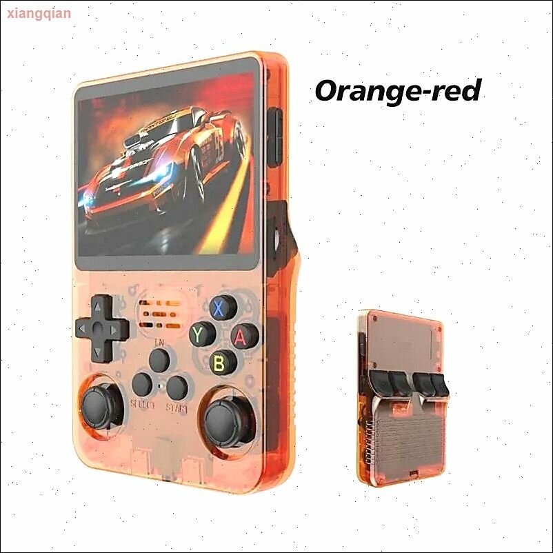 Игровая портативная мини консоль R36S с джойстиками 128G, прозрачный, оранжевый