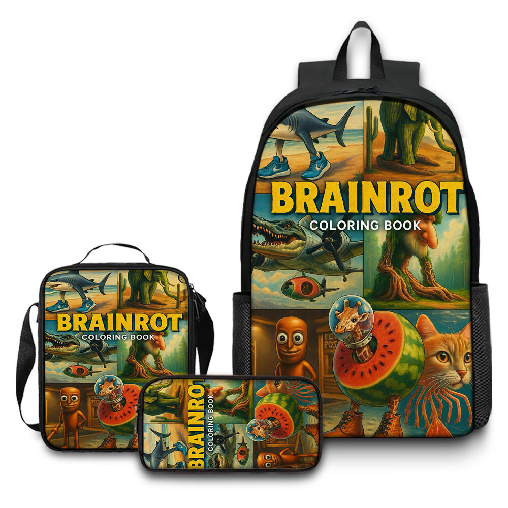 Трансграничный новый итальянский рюкзак с принтом Brainrot, деревянная палочка, мужская школьная сумка Шань Хай Цзин, школьный ранец Тао Чжэ