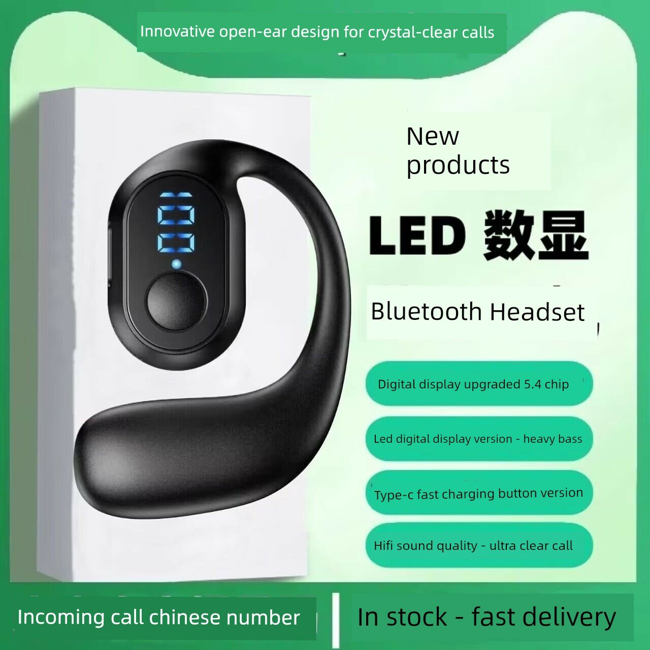 Беспроводные наушники с костной проводимостью Bluetooth с топовым черным цветом, 200-часовая батарея, басы Harman, HiFi